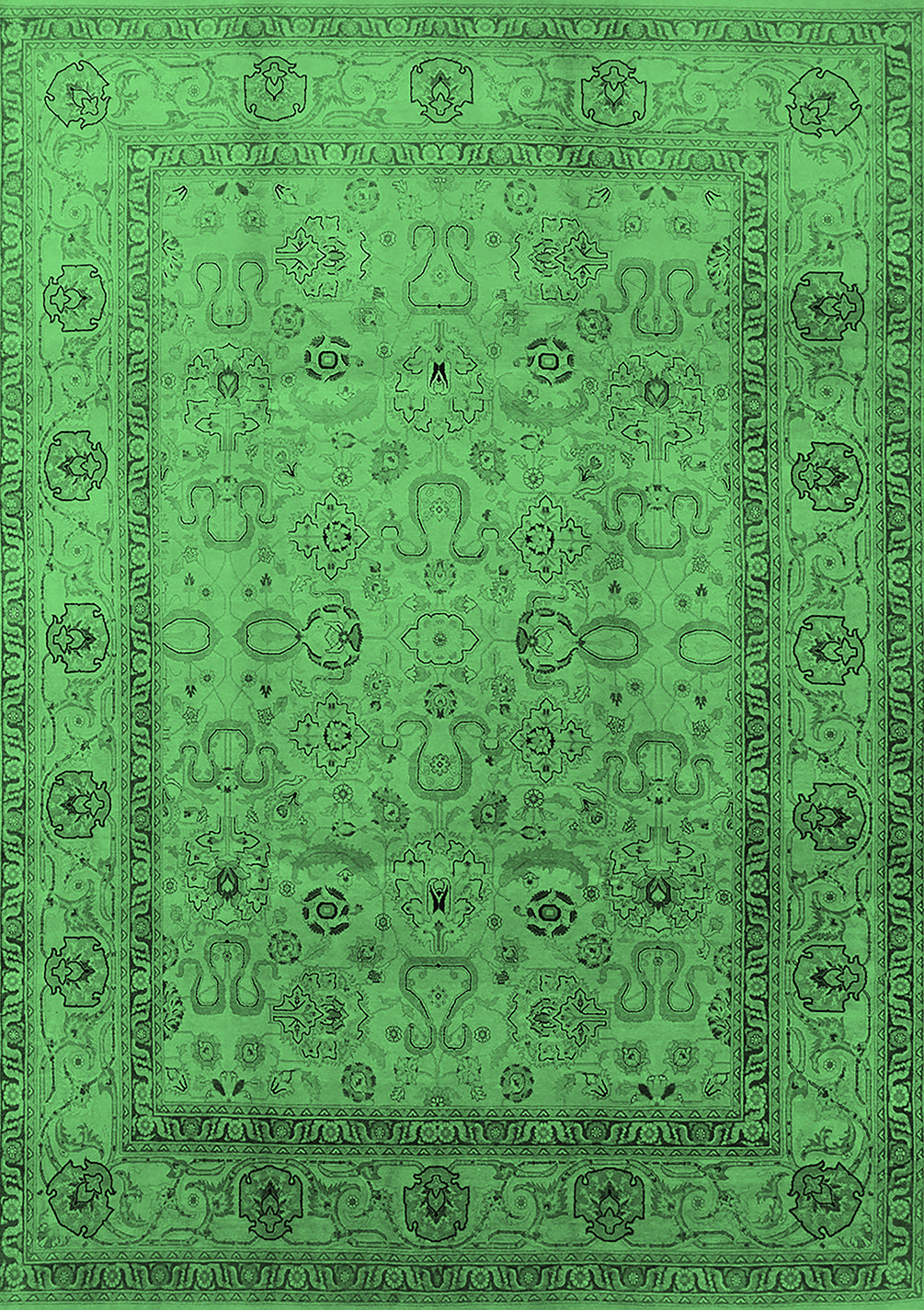Machine Washable Oriental Emerald Green Traditional Rug, wshurb881emgr ...
